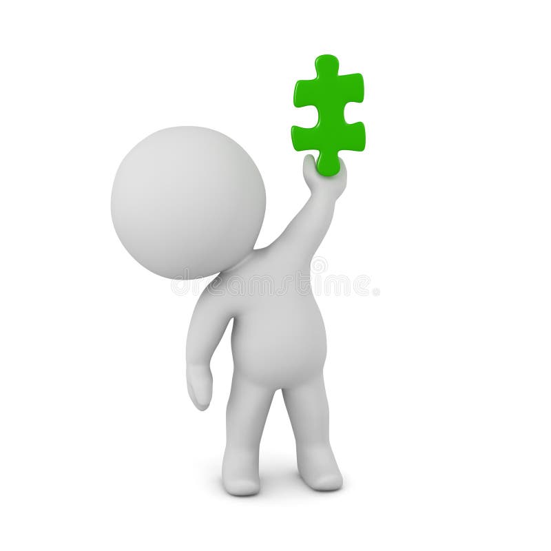 3D Character Holding Up a Small Puzzle Piece Stock Illustration ...