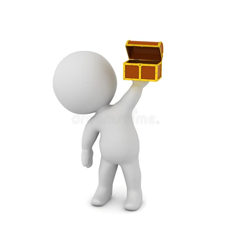 3D Character Holding Up a Small Treasure Chest Stock Illustration ...