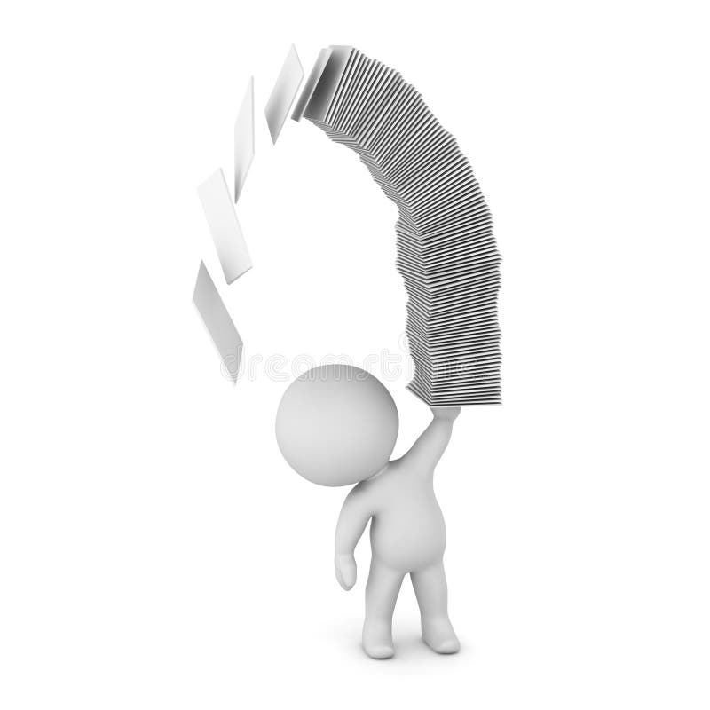 3D Character Holding Up Stack of Papers Stock Illustration ...