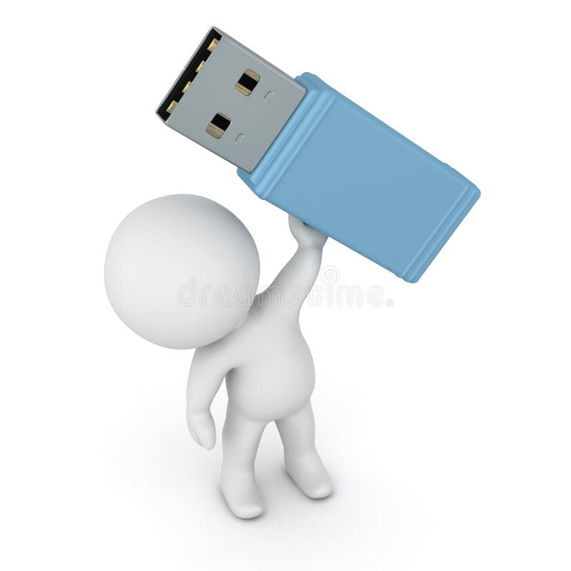 3D Character Holding USB Stick Stock Illustration - Illustration of ...