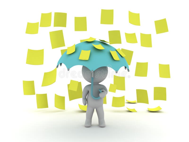 3D Character Holds an Umbrella while Yellow Post it Sticky Notes Stock ...