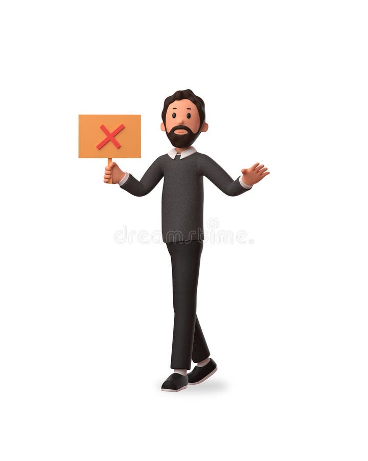 3d Character Illustration of Businessman Holding Sign with White ...