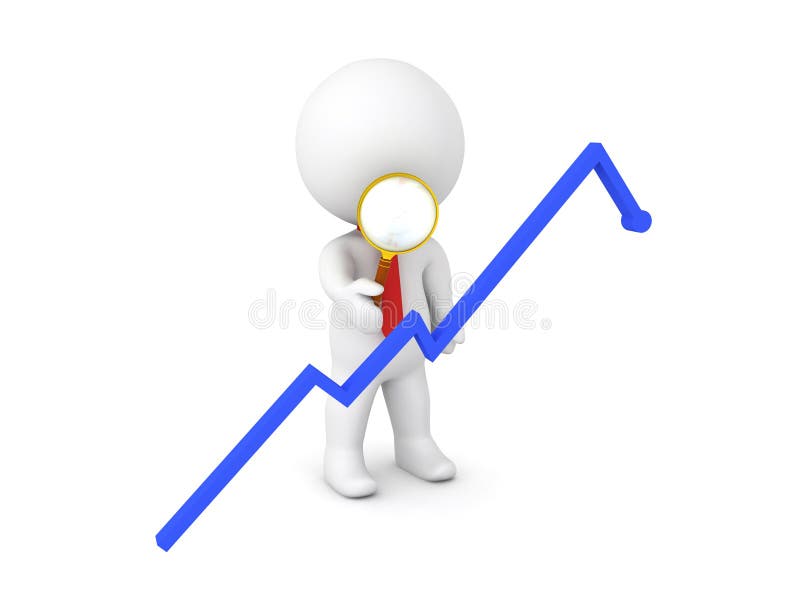 3D Character Inspecting with a Magnifying Glass a Blue Graph Stock ...