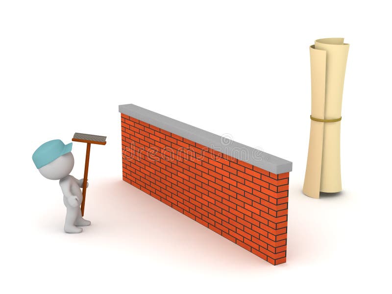 3D Man Looking Over Wall To Gold Trophy Stock Illustration ...