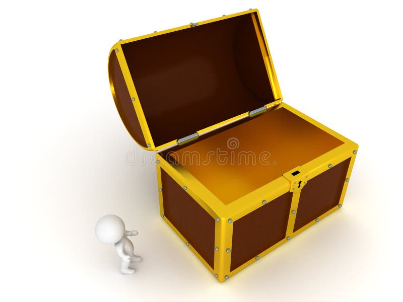3D Character and Large Open Chest Stock Illustration - Illustration of ...
