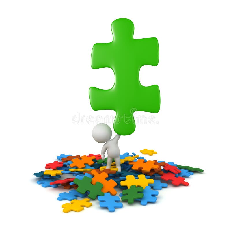 3D Character with a Large Puzzle Piece Stock Illustration ...