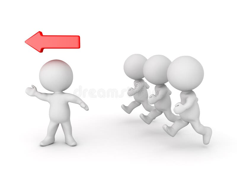 3D Character Leading Other Ones and he Has a Red Arrow Above His Stock ...