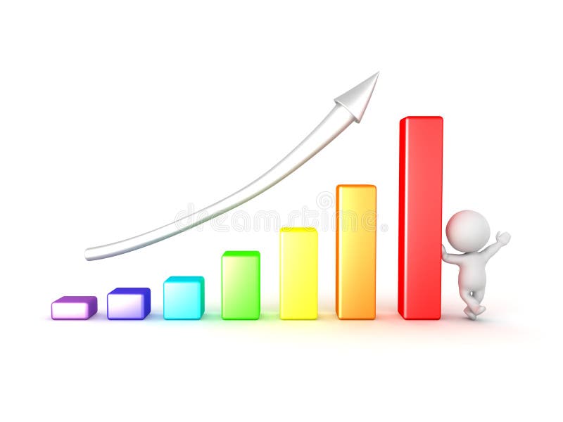 3D Chart Showing Growth and Cheering Characters Stock Illustration ...