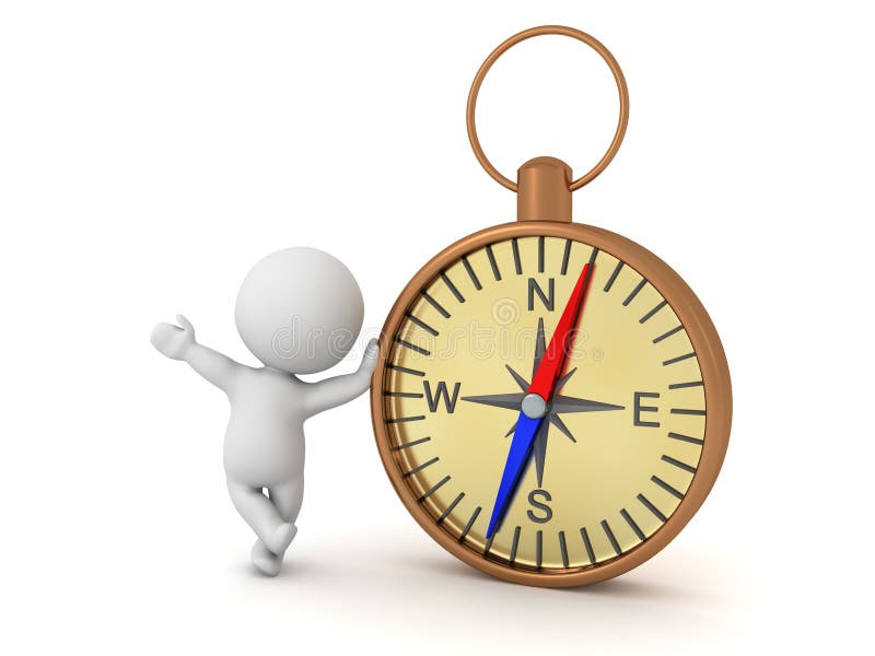 3D Character Leaning on Compass Stock Illustration - Illustration of ...