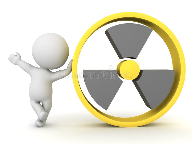 3D Character Leaning on Nuclear Power Sign Stock Illustration ...