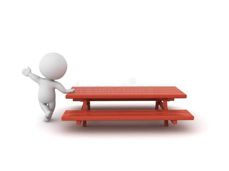 3D Character Leaning on Picnic Table Stock Illustration - Illustration ...