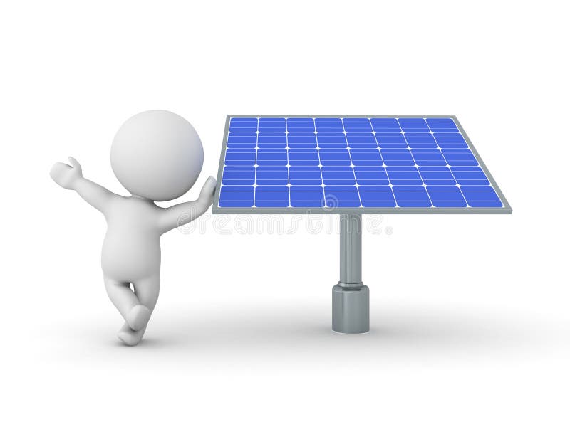 3D Character Leaning on Solar Power Panel Stock Illustration ...