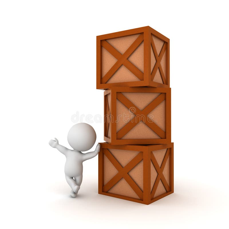3D Character Leaning on Stack of Crates Stock Illustration ...
