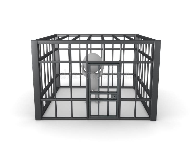 3D Character Locked in a Cell Stock Illustration - Illustration of ...