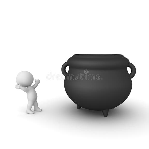 3D Character Looking in Awe at Big Cauldron Stock Illustration ...