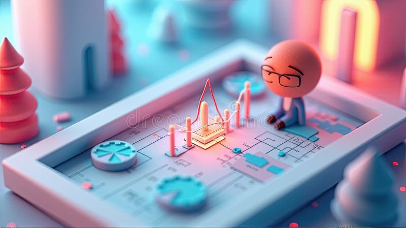 3D Character Looking at Charts and Graphs Stock Illustration ...