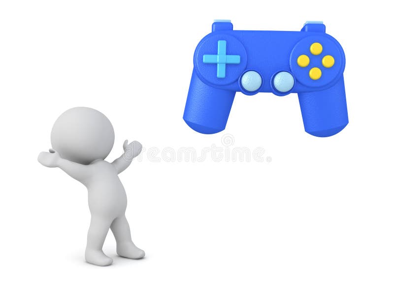 3D Character Looking Excited at Video Game Controller Stock ...