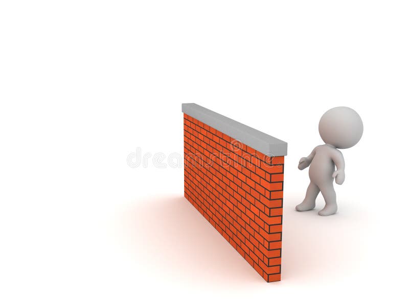 3D Man Looking Over Wall To Gold Trophy Stock Illustration ...
