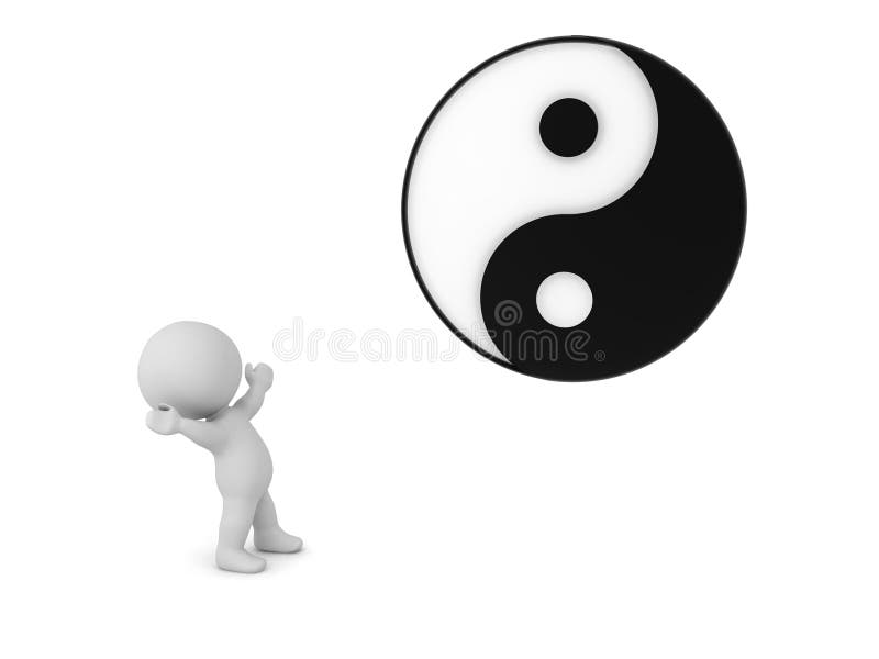 3D Character Looking Up Excited at Yin Yang Symbol Stock Illustration ...