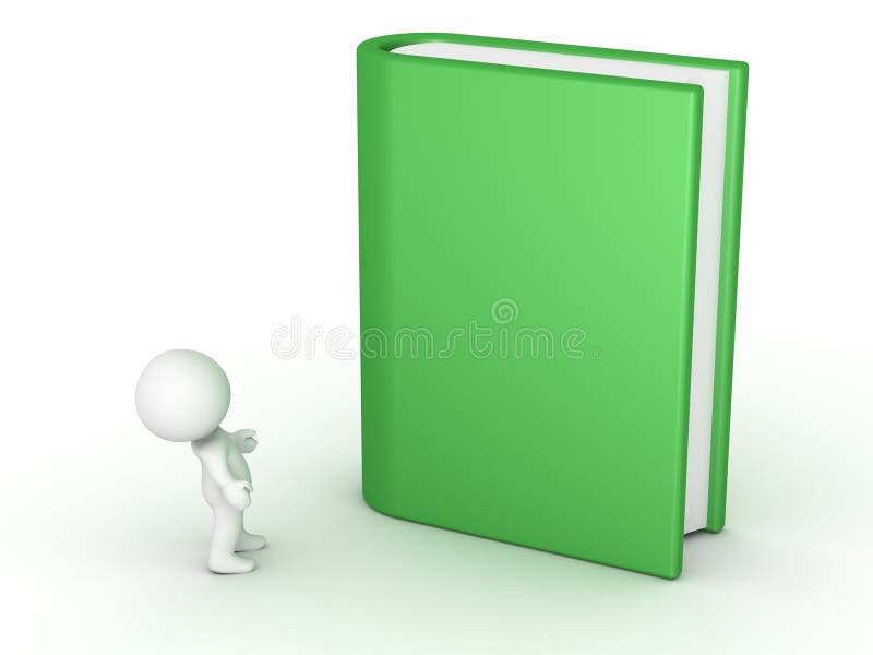 3D Character Looking Up at Large Book Stock Illustration - Illustration ...