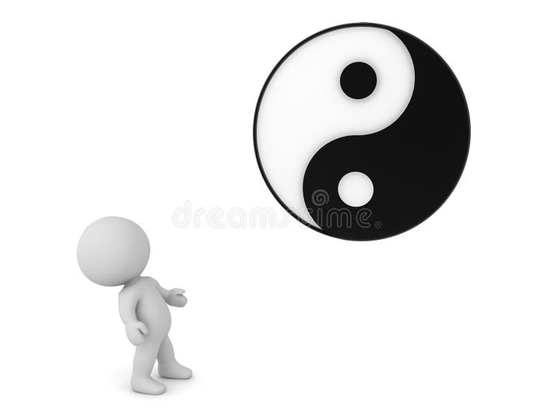3D Character Looking Up Yin Yang Symbol Stock Illustration ...
