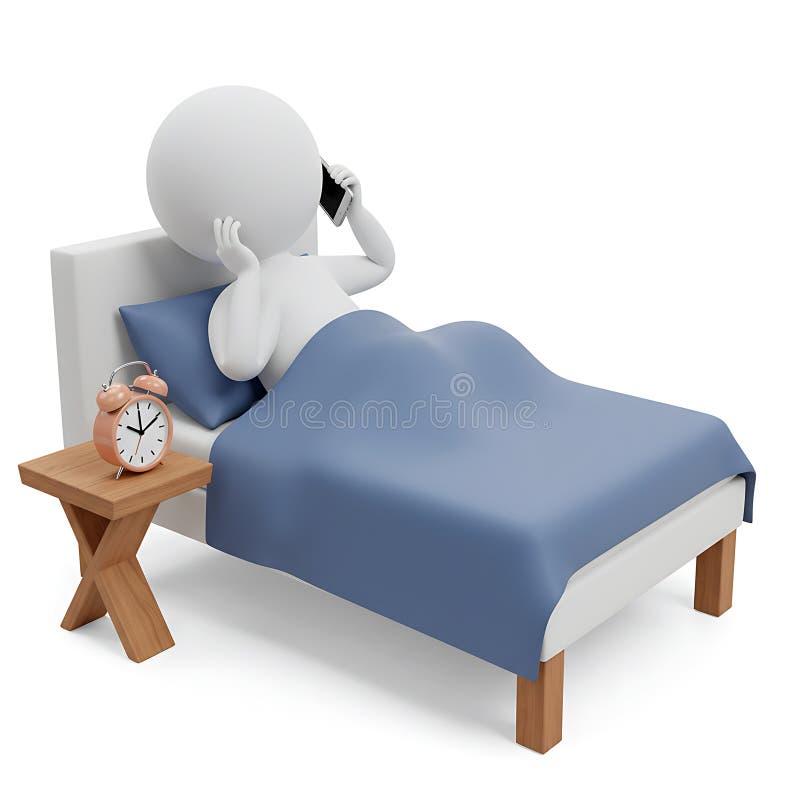 3D Character Making a Morning Phone Call from Bed, Relaxing in Comfort ...