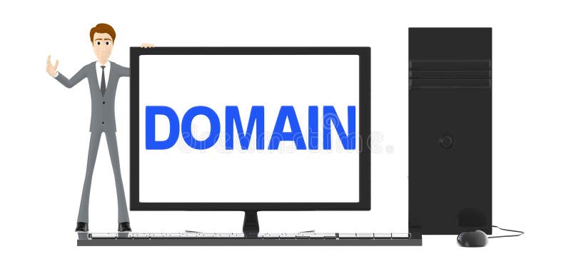 3d Character , Man Andcomputer , with Domain Text Displayed in the ...
