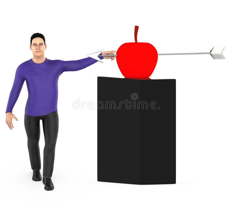 3d Character , Man and a Apple with a Arrow Hit in Its Centre Stock ...