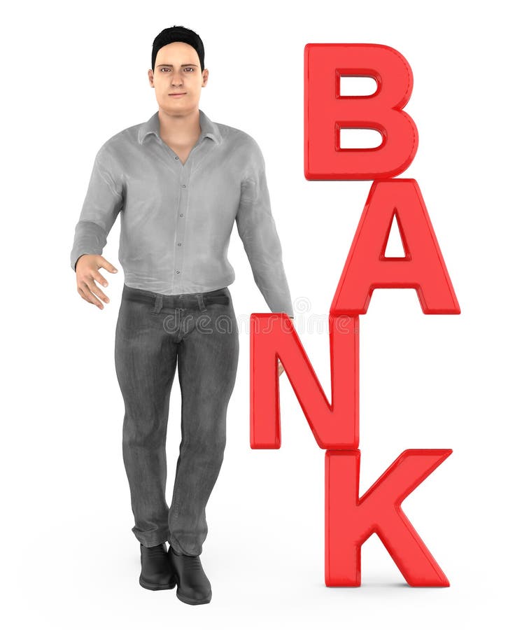 3d Character , Man , Bank Text Stock Illustration - Illustration of ...