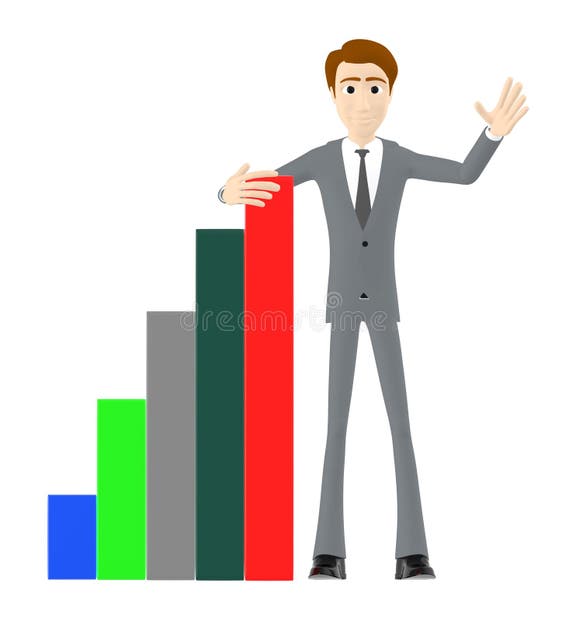 3d Character , Man and Bar Graph Stock Illustration - Illustration of ...
