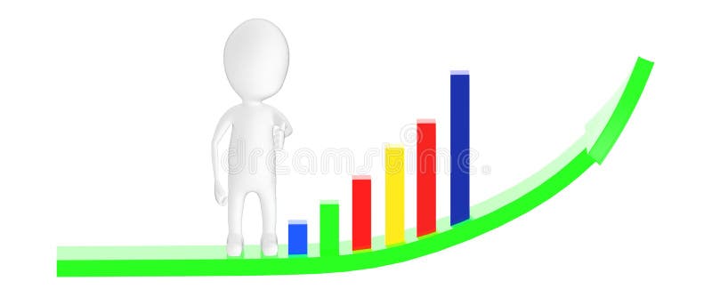 3d Character , Man and Bar Graph Over a Arrow Stock Illustration ...