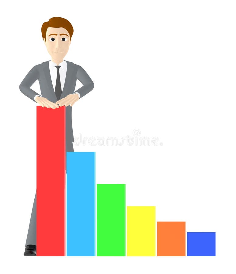 3d Character , Man and Bar Graph Stock Illustration - Illustration of ...