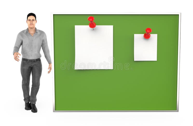 3d Character , Man and Billboards with Empty Notes Pinned in it Stock ...