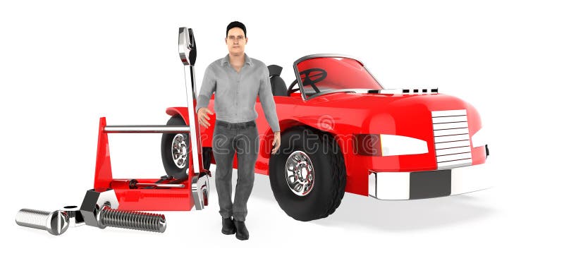 3d Character ,man , Car , Tool Kit - Repair , Stock Illustration ...
