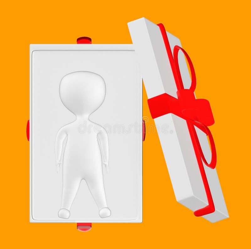 3d Character , Man Character Inside a Opened Gift Box Stock ...