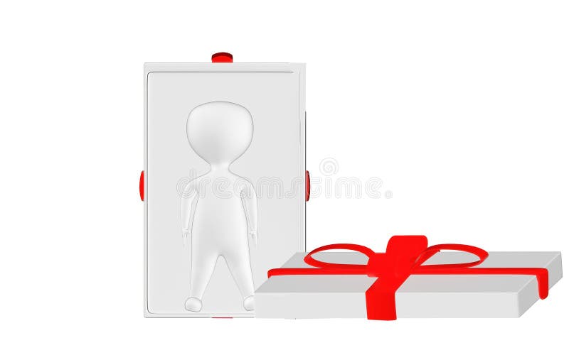 3d Character , Man Character Inside a Opened Gift Box Stock ...
