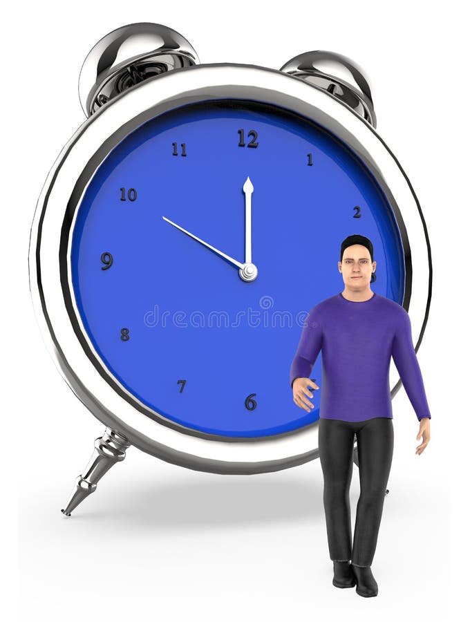 3d Character , Man and a Clock Stock Illustration - Illustration of ...