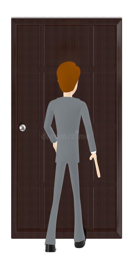 3d Character , Man and Closed Door Stock Illustration - Illustration of ...