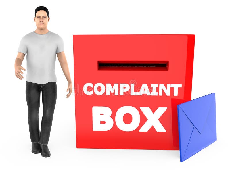 3d Character , Man and a Complaint Box with Envelope Stock Illustration ...