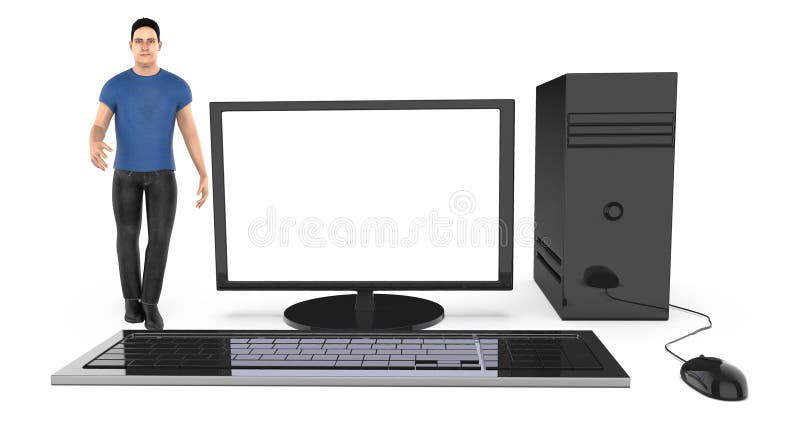 3d Character , Man and a Computer / Desktop Stock Illustration ...