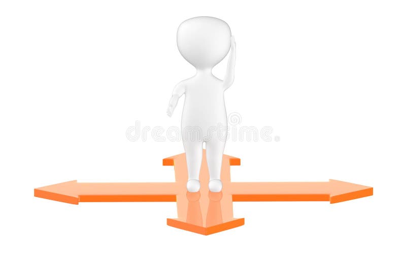 3d Character , Man Confused while Standing on Four Way Directional ...