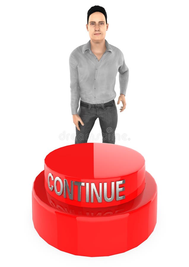 3d Character , Man and Continue Button Stock Illustration ...