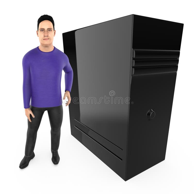 3d Character , Man and a Cpu Stock Illustration - Illustration of tower ...