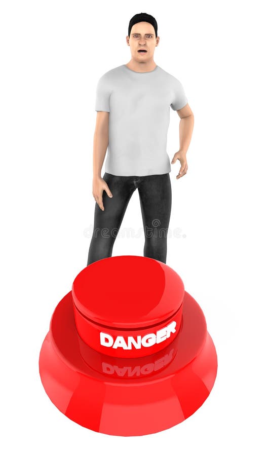 3d Character ,man and a Danger Button Stock Illustration - Illustration ...