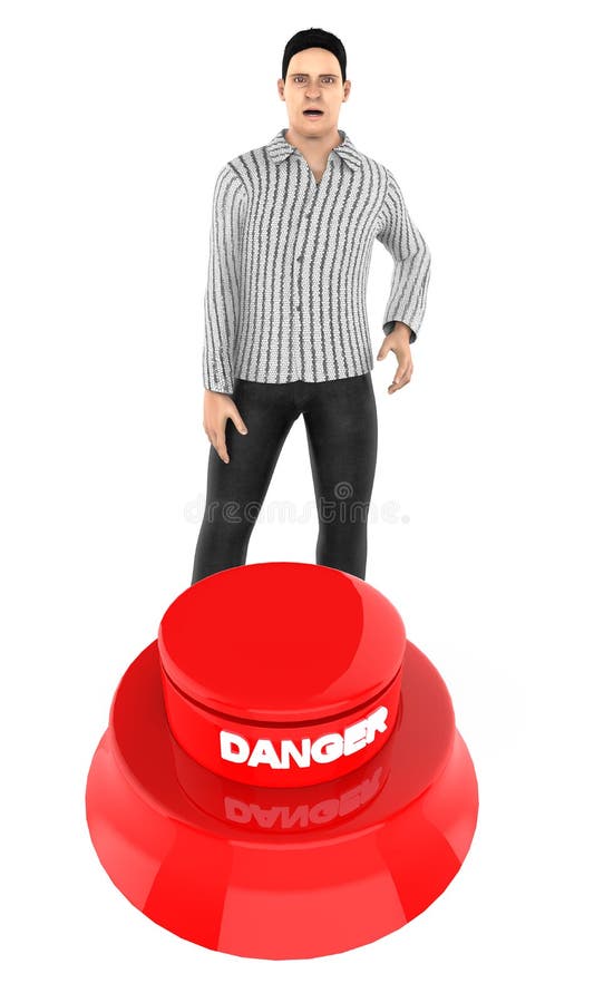 3d Character ,man and a Danger Button Stock Illustration - Illustration ...