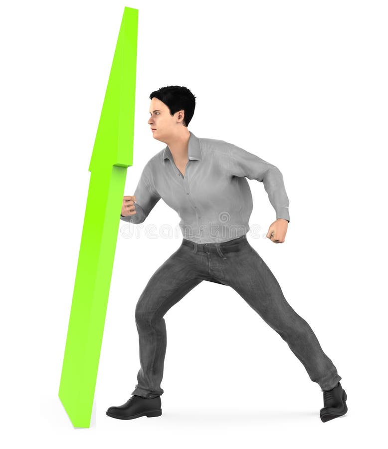 3d Character , Man Elevating a Arrow Upward Stock Illustration ...