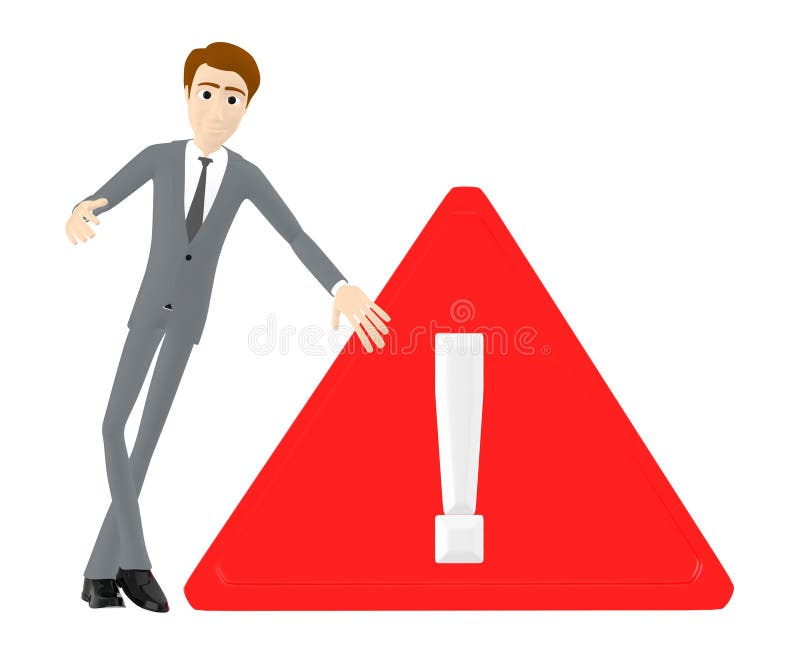 3d Character , Man and Exclamation Mark / Warning Sign Stock ...