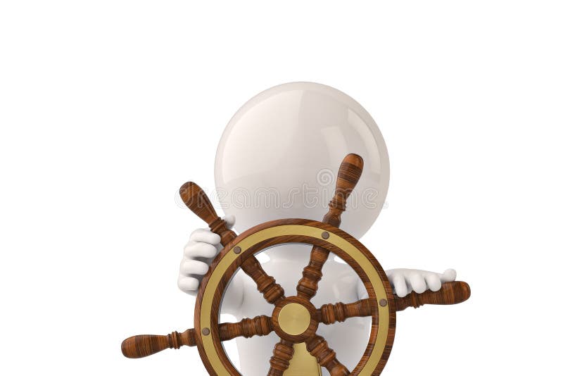 3d Character Man and at a Helm Helmsman.3D Illustration. Stock ...