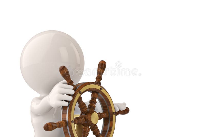 3d Character Man and at a Helm Helmsman.3D Illustration. Stock ...