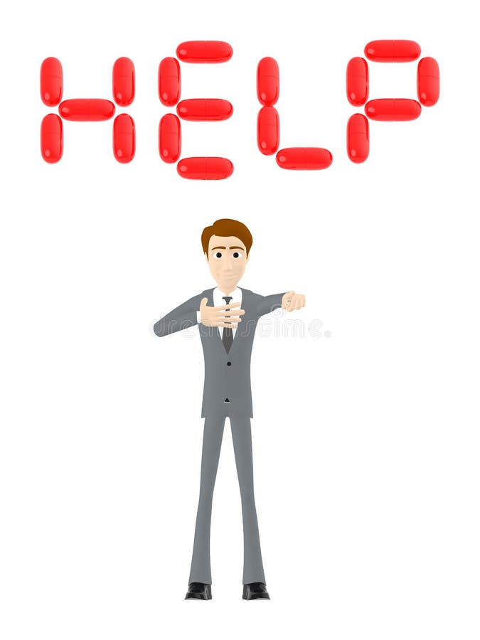 3d Character , Man Help Text Stock Illustration - Illustration of help ...